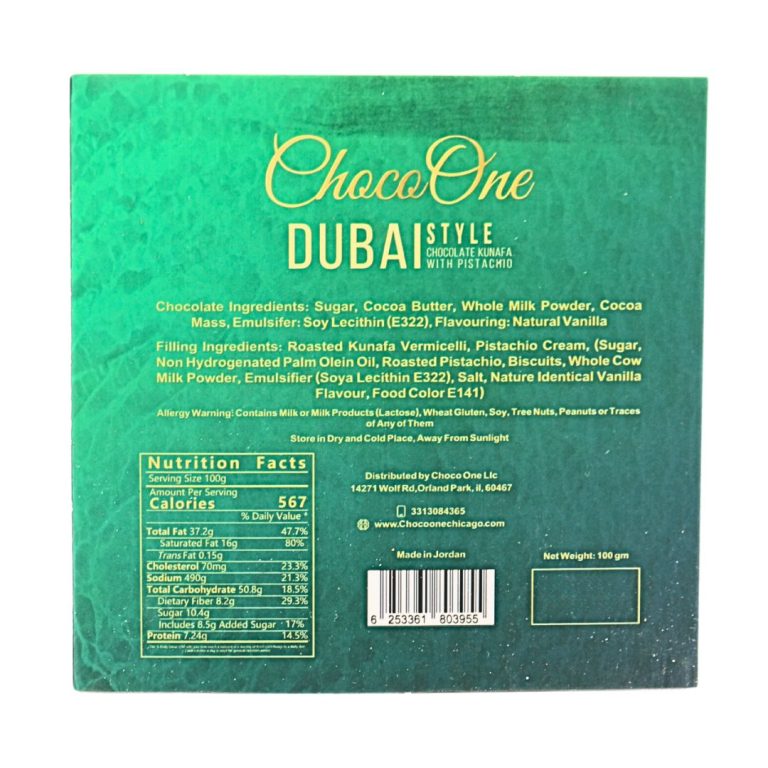 Dubai Chocolate Choco One Chocolate with Kunafa & Pistachio Cream ...